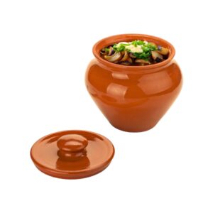 Stoneware Ramekin with Lid 17 fl oz 500 ml Clay Pot for Cooking, Dutch Oven Pot With Lid, Cooking Pot, Earthenware Pot, Stockpot with Lid, Earthenware Rice Pots