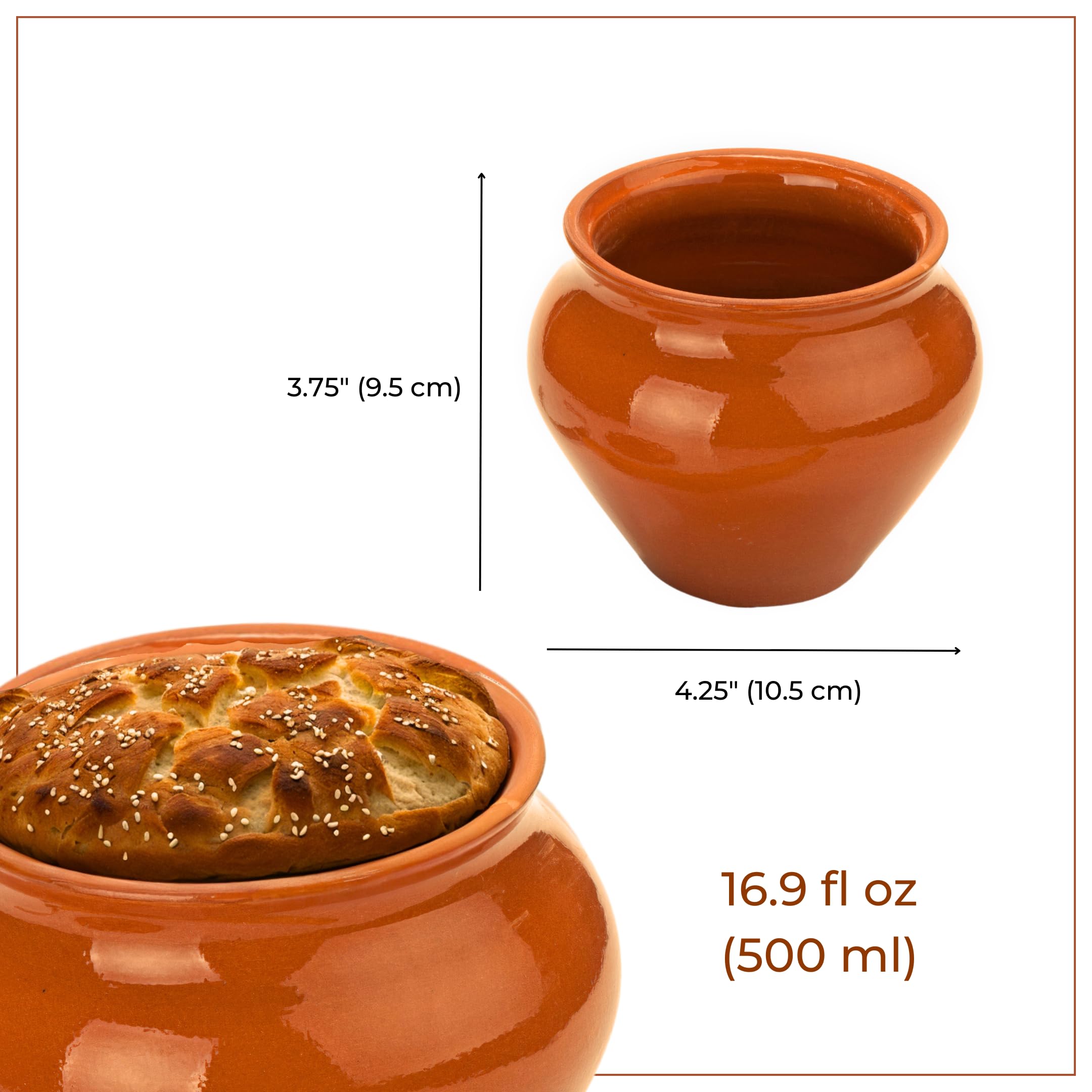 Stoneware Ramekin with Lid 17 fl oz 500 ml Clay Pot for Cooking, Dutch Oven Pot With Lid, Cooking Pot, Earthenware Pot, Stockpot with Lid, Earthenware Rice Pots