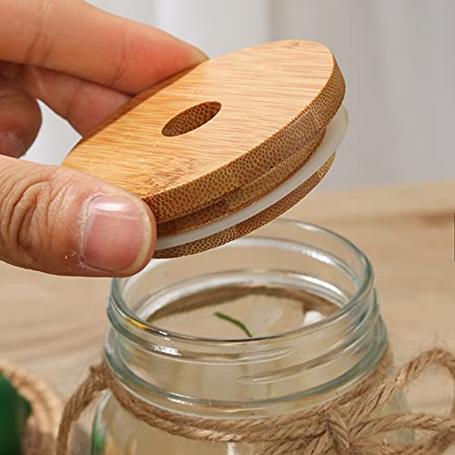 Guangdejin 8 PCS Bamboo Lids with Straw Hole Reusable Mason Jar Tops with Removable Silicone Rings, Seal Lids for Regular Mouth Mason Jars and Bottles, 2.7”