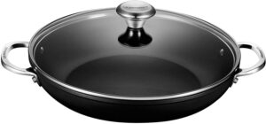 le creuset toughened nonstick pro shallow casserole/braiser with glass lid, 4 qt., gray