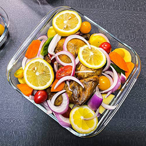 Glass Casserole Dish Set of 4, 8x8 Square Baking Dishes for Oven Cooking, Dishwasher Freezer Safe Borosilicate Glass Bakeware Set (1.9QT, 1.2QT)