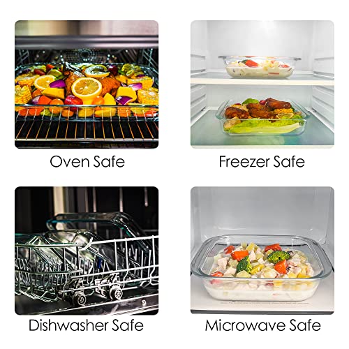 Glass Casserole Dish Set of 4, 8x8 Square Baking Dishes for Oven Cooking, Dishwasher Freezer Safe Borosilicate Glass Bakeware Set (1.9QT, 1.2QT)