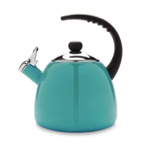 farberware dome tea kettle, whistling teapot, stovetops friendly, porcelain enamel on carbon steel, bpa-free, rust-proof, cool handle, 3 qt, 12 cup capacity, aqua