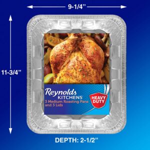 Reynolds Kitchens Heavy Duty Aluminum Pans for Roasting with Lids, 12x9 Inch, 2 Count (Pack of 3)