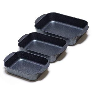 s·kitchn set of 3 nonstick roasting pan baking dishes for lasagna, casserole and bread baking pan, large & deep lasagna pan with handles