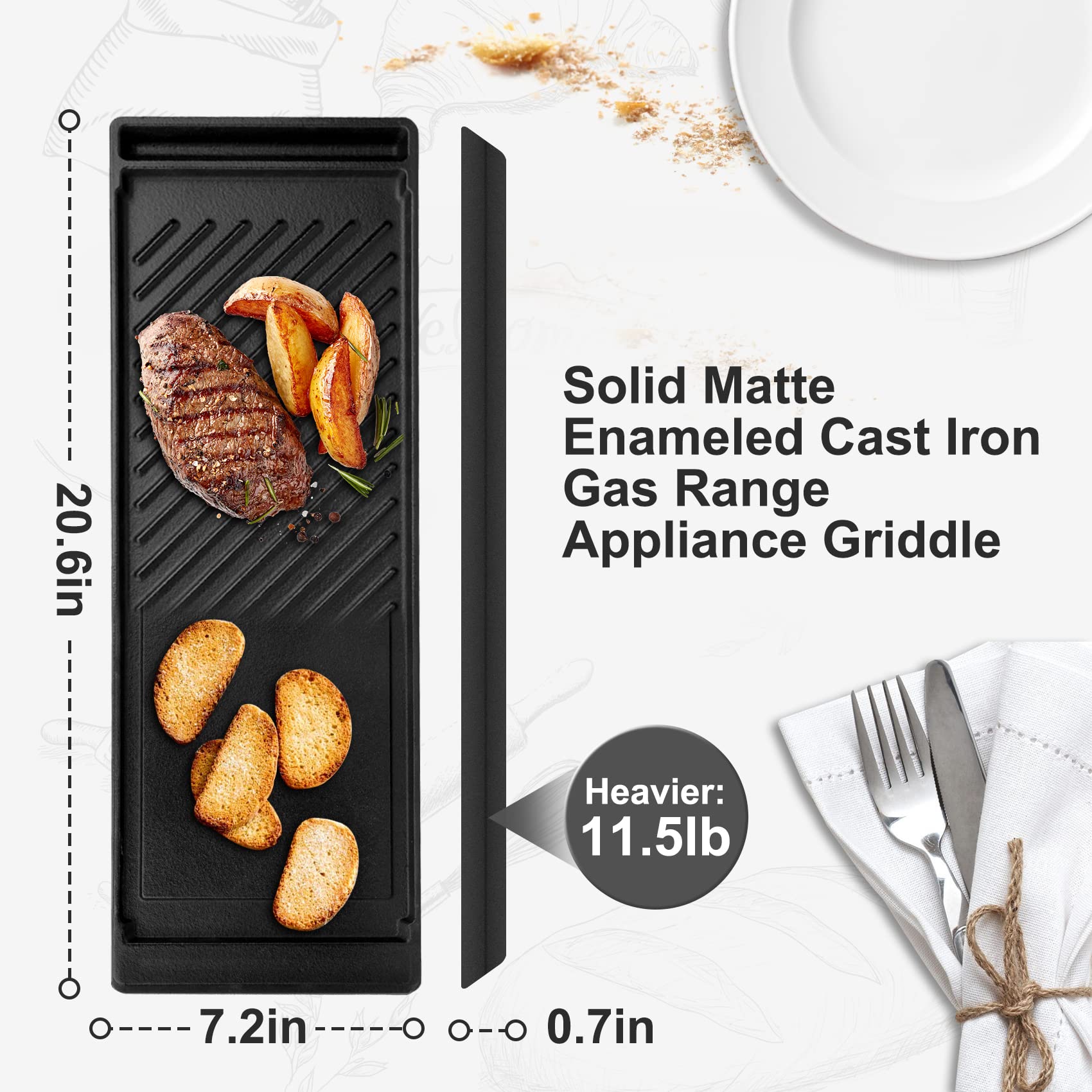 Upgraded DG61-00859A Griddle Compatible With samsung Stove Parts Top Griddle Plate,AP5957987 4011077 PS10063201 Heavy Duty Cast Iron Reversible Griddle/Grill Combo（Not Universal）-1 Year Warranty