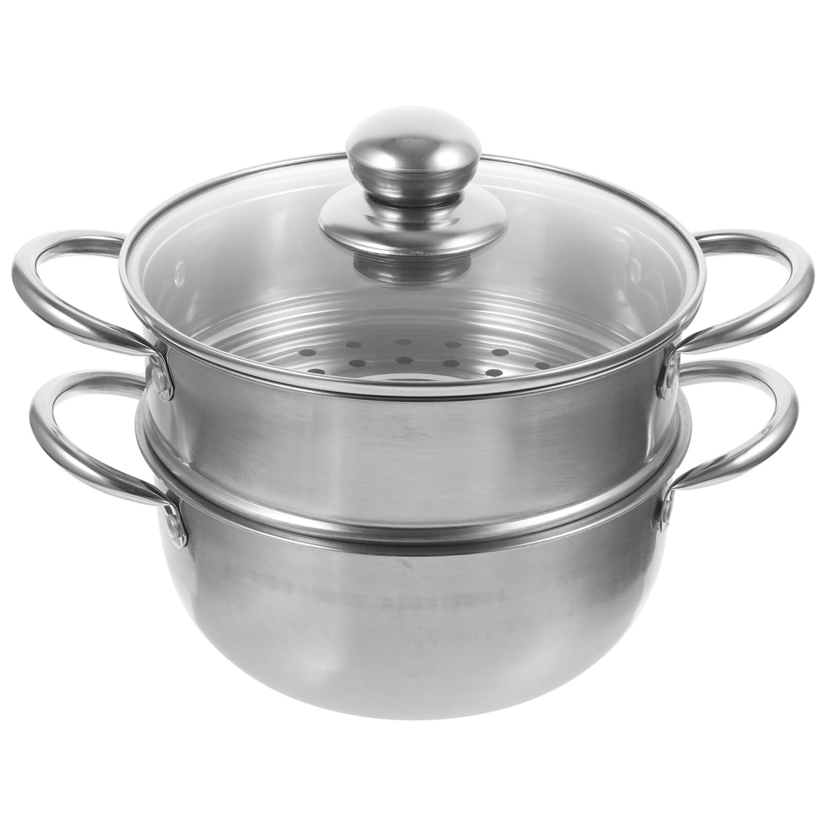 YARNOW Stainless Steel Steamer Pot 2 Tier Food Steamer Double Layer Metal Cooking Steamer Support for Stove and Induction for Tamale Vegetable Dumpling and Seafood 18cm