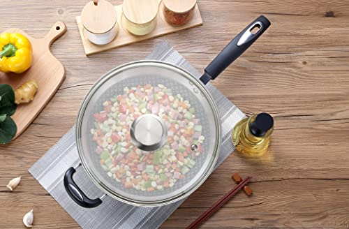 Tsnamay 10 Inch Clear Glass Pot Lid for Frying Pan Replacement Cover Can Withstand 356°F (180℃) with Stainless Steel knobs