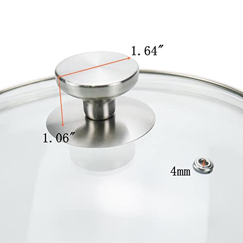 Tsnamay 10 Inch Clear Glass Pot Lid for Frying Pan Replacement Cover Can Withstand 356°F (180℃) with Stainless Steel knobs