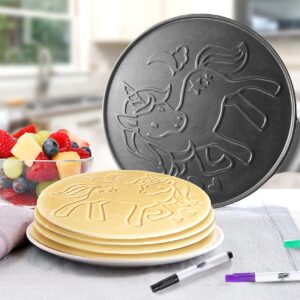 CucinaPro Large 10" Unicorn Pancake Pan - Nonstick Skillet with Set of 6 Edible Food Markers for Decorating Pancakes, Aluminum, Electric and Gas Stovetop Compatible