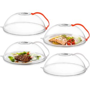 zeayea 4 pack microwave cover for food, clear microwave splatter cover with handle, 10 inch dish plate cover with adjustable steam vents keep microwave oven clean, bpa free anti-splatter guard lid