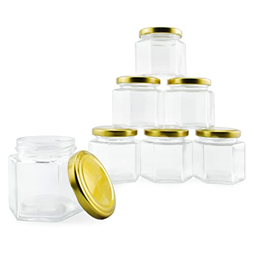 Cornucopia 4-Ounce Hexagon Jars (24-Pack); Clear Glass Bottles for Spices, Party Favors, Jams Etc