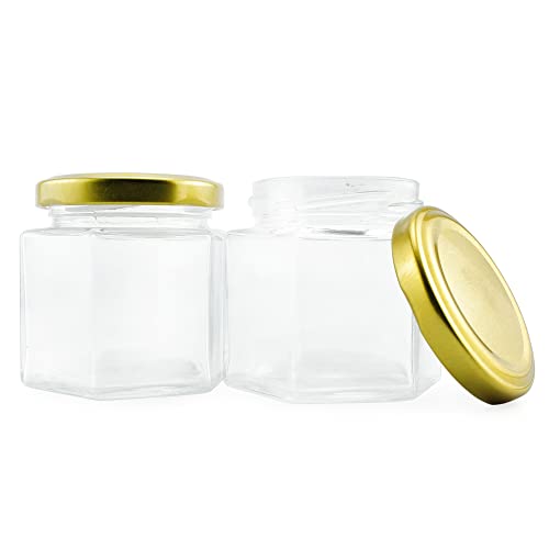 Cornucopia 4-Ounce Hexagon Jars (24-Pack); Clear Glass Bottles for Spices, Party Favors, Jams Etc