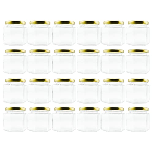 Cornucopia 4-Ounce Hexagon Jars (24-Pack); Clear Glass Bottles for Spices, Party Favors, Jams Etc