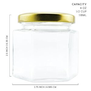 Cornucopia 4-Ounce Hexagon Jars (24-Pack); Clear Glass Bottles for Spices, Party Favors, Jams Etc