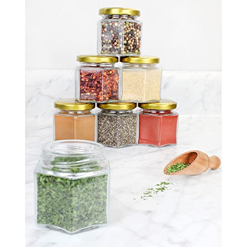 Cornucopia 4-Ounce Hexagon Jars (24-Pack); Clear Glass Bottles for Spices, Party Favors, Jams Etc