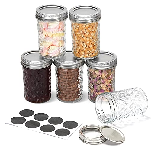 SRNRUS Mason jars 8oz, 6 Pack Regular Mouth Canning Jars Overnight Oats Containers with Split Aluminum Lids and Bands Idea for Honey, Jam, Shower Favors, Wedding Favors (8 ounce - 6pack)