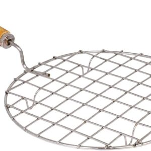 KSJONE Stainless Steel Multi-Functional Wire Steaming Cooling and Baking Barbecue Rack Round Wire Roaster Rack/Papad Jali/Roti Grill Round Shape with Wooden Handle