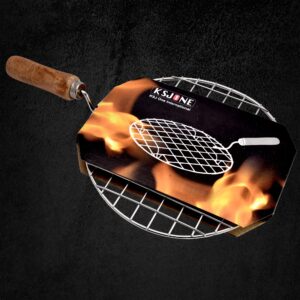 KSJONE Stainless Steel Multi-Functional Wire Steaming Cooling and Baking Barbecue Rack Round Wire Roaster Rack/Papad Jali/Roti Grill Round Shape with Wooden Handle