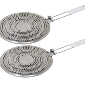 HOME-X Heat Diffusers for Gas Stove or Electric Stove, Flame Guard, Simmer Plates, Folding Handle, Set of 2, 15 1/4" L x 8" W x 1/2" H, Stainless-Steel