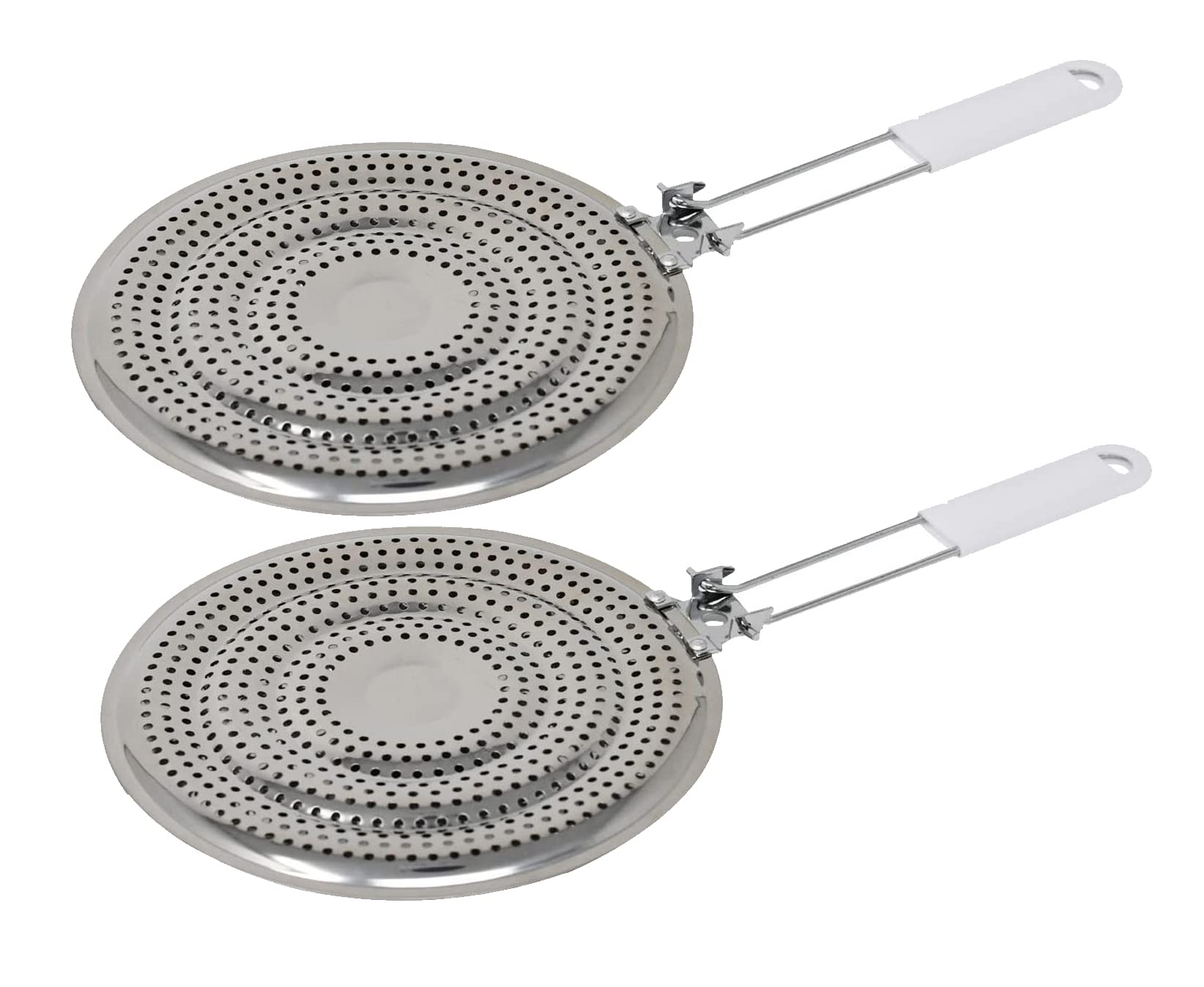 HOME-X Heat Diffusers for Gas Stove or Electric Stove, Flame Guard, Simmer Plates, Folding Handle, Set of 2, 15 1/4" L x 8" W x 1/2" H, Stainless-Steel