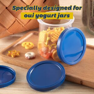 48 Pcs Yogurt Jar Lids Plastic Yogurt Container Lids Compatible with Oui Yogurt Jar Sealed Replacement Covers for Yogurt Jars Reusable Jar Lids Compatible with Oui Yogurt for Glass Container Jar, Blue