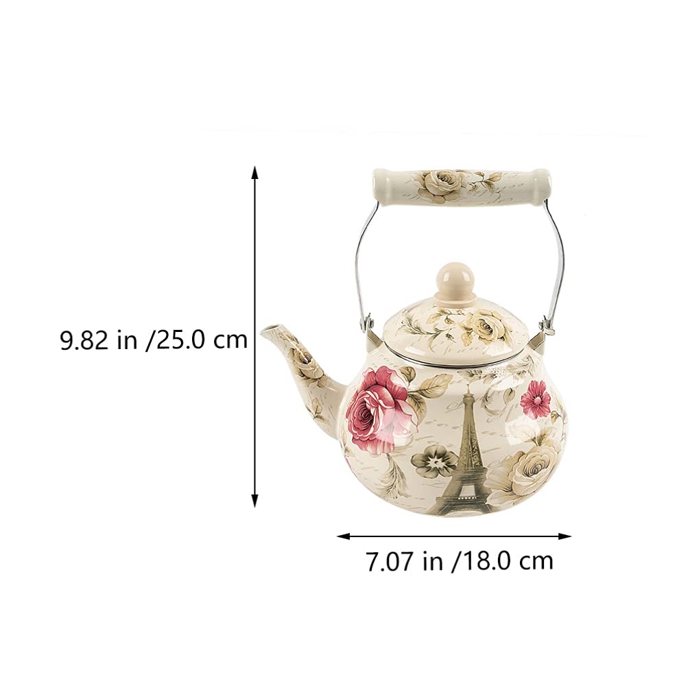 YARDWE Vintage Enamel Tea Kettle, 2. 5l Enamel Teapot Floral Enamel Tea Kettle Enamel Teapot Tea Kettle for Stove Top