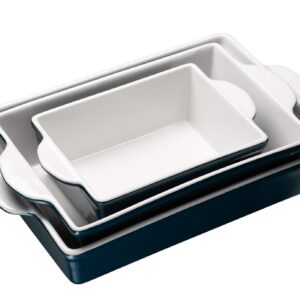 Kook Ceramic Bakeware Set, Rectangular Baking Dishes, For Casseroles, Lasagna, Cake, Small, Medium & Large Pans, Microwave & Dishwasher Safe, Set of 3 (Navy)