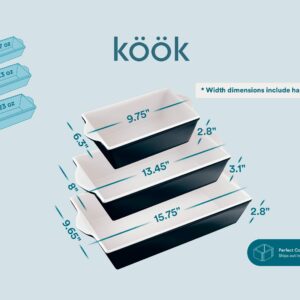 Kook Ceramic Bakeware Set, Rectangular Baking Dishes, For Casseroles, Lasagna, Cake, Small, Medium & Large Pans, Microwave & Dishwasher Safe, Set of 3 (Navy)