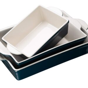 Kook Ceramic Bakeware Set, Rectangular Baking Dishes, For Casseroles, Lasagna, Cake, Small, Medium & Large Pans, Microwave & Dishwasher Safe, Set of 3 (Navy)