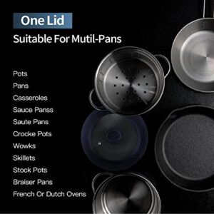 Universal Round Lid for Pots,Pans and Skillets,Tempered Glass with Heat Resistant Silicone Rim Fits 10 To 12 inches,With Kitchen Dishcloths,Cookware Unique Handle Pan Cover