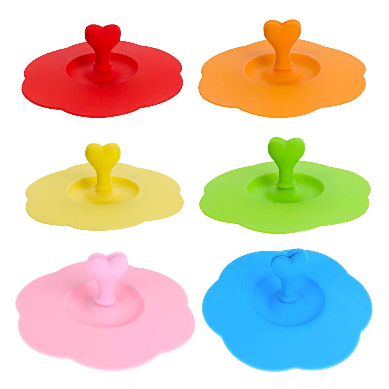 AKOAK 6 Pcs Plum Cup Lid, Teacup Mark Lid, Food Grade Silicone Lid with Spoon Holder Lid, 6 Colors