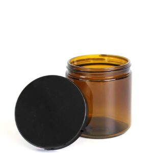 16 oz Amber Glass Jar w/Black Cap