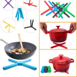 TENTA TENTA KITCHEN 5 Pack Non-Slip Foldable Silicone Trivets, SourceTon Collapsible Cross Design Silicone Trivets in Cute Colors, Silicone Pot Holder, Hot Pad, Pot Holder.