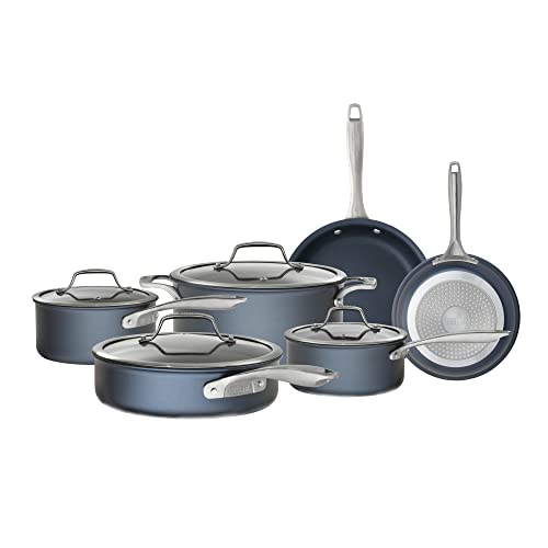 Bialetti Fry Pan, 10-Piece Sapphire Cookware Set, Gray