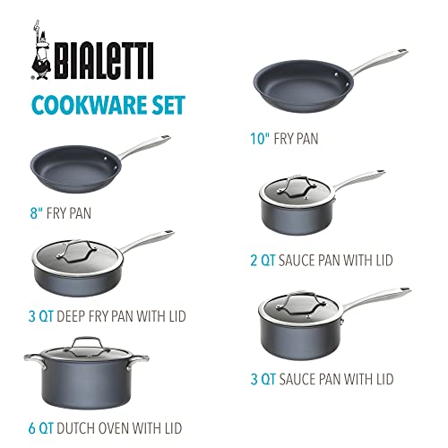 Bialetti Fry Pan, 10-Piece Sapphire Cookware Set, Gray