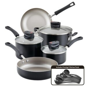 farberware smart control nonstick cookware pots and pans set, 14 piece, black