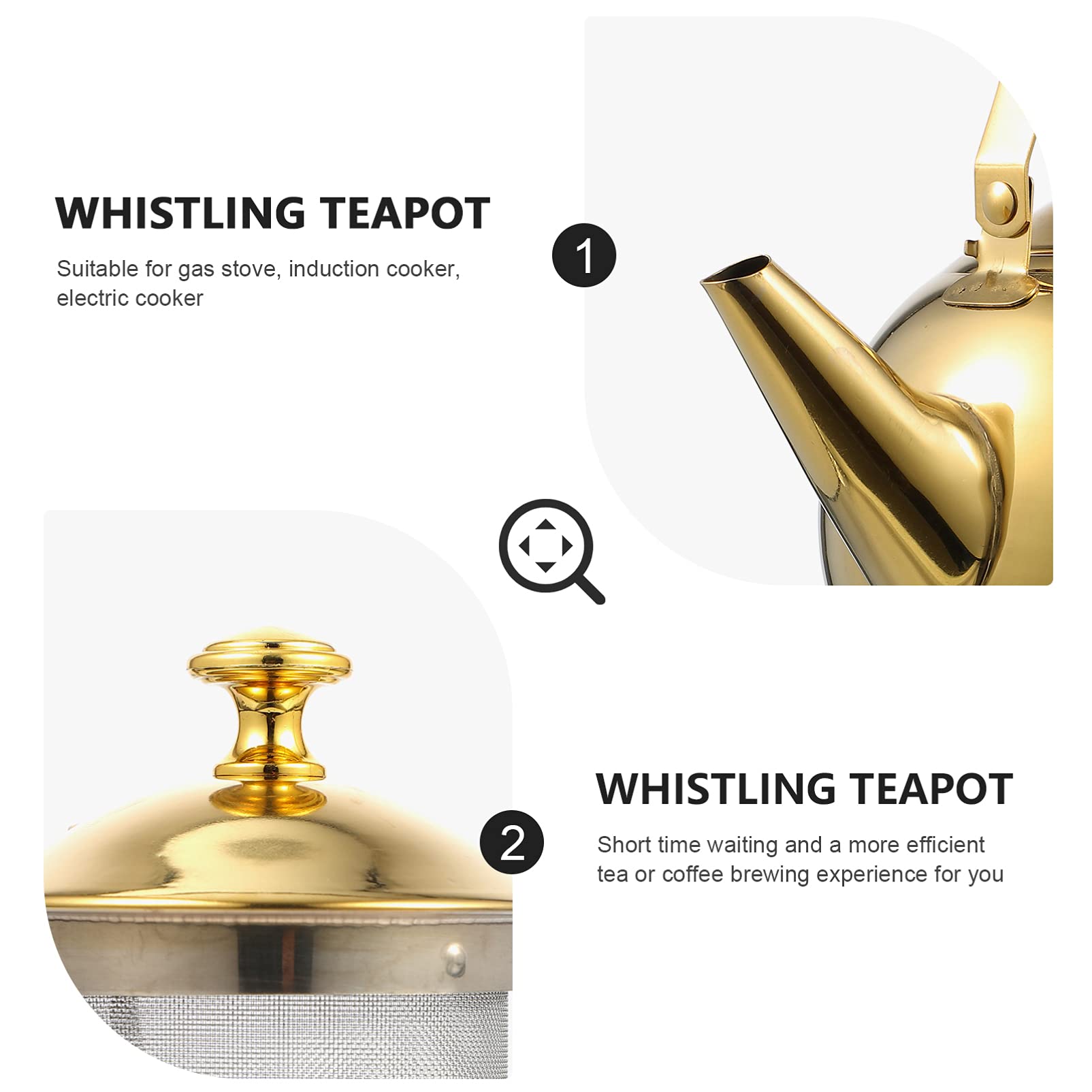 DOITOOL Heavy Duty Tea Kettle Stovetop Whistling Tea Kettle Stainless Steel Teapot for Stovetop with Handle and Infuser 1L Gold