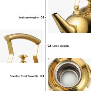 DOITOOL Heavy Duty Tea Kettle Stovetop Whistling Tea Kettle Stainless Steel Teapot for Stovetop with Handle and Infuser 1L Gold