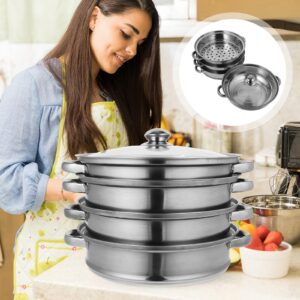 Steamer Pot for Cooking 4 Tier Layer Stainless Steel Food Steamer Vegetable Steamer Cooker, Steamer Cookware Pot, Vaporeras Para Tamales with Lid for Vegetable, tamale,Dumpling,egg,Sauce, Food 11"