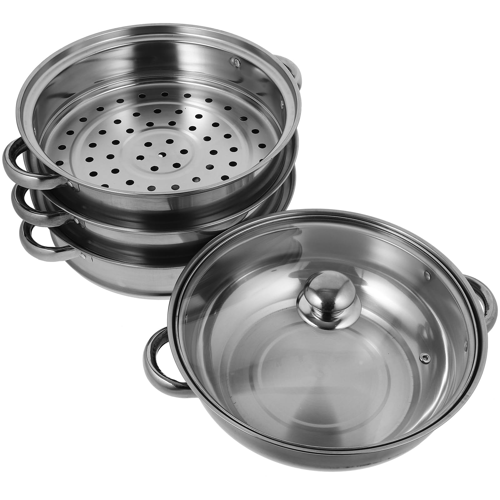 Steamer Pot for Cooking 4 Tier Layer Stainless Steel Food Steamer Vegetable Steamer Cooker, Steamer Cookware Pot, Vaporeras Para Tamales with Lid for Vegetable, tamale,Dumpling,egg,Sauce, Food 11"