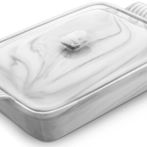 MALACASA Casserole Dish, Baking Dishes for Oven, 4.3qt Ceramic Lasagna Pan, Rectangular Baking Pan, Bakeware Set with Handles for Serving Cooking Banquet Family, 15.9x10x2.9 inches, Series BAKE-GREY