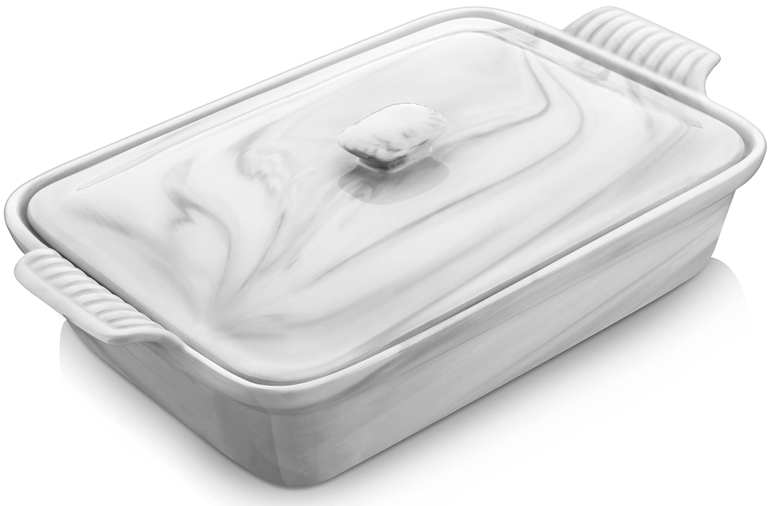 MALACASA Casserole Dish, Baking Dishes for Oven, 4.3qt Ceramic Lasagna Pan, Rectangular Baking Pan, Bakeware Set with Handles for Serving Cooking Banquet Family, 15.9x10x2.9 inches, Series BAKE-GREY