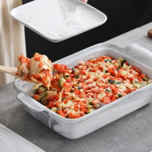 MALACASA Casserole Dish, Baking Dishes for Oven, 4.3qt Ceramic Lasagna Pan, Rectangular Baking Pan, Bakeware Set with Handles for Serving Cooking Banquet Family, 15.9x10x2.9 inches, Series BAKE-GREY