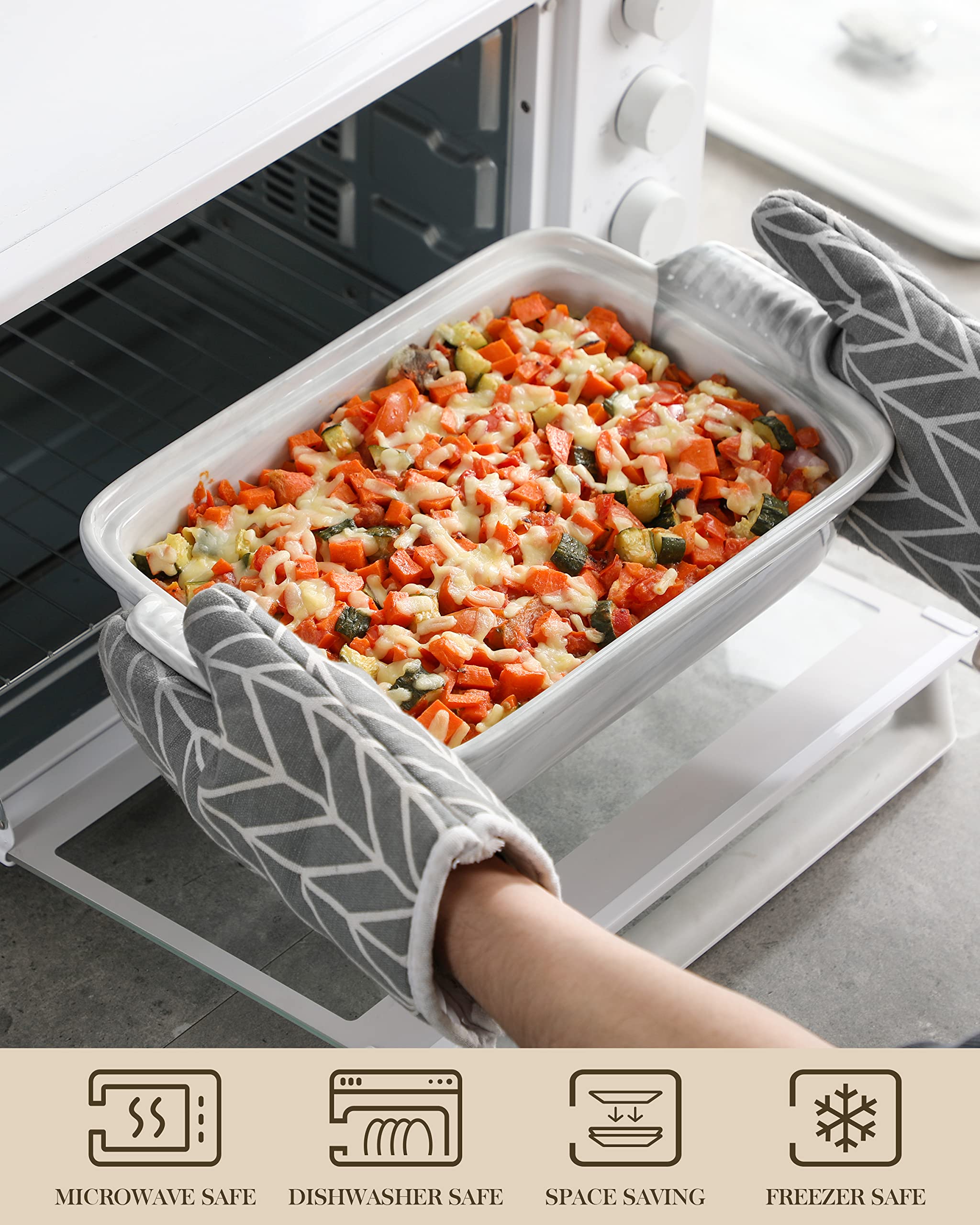 MALACASA Casserole Dish, Baking Dishes for Oven, 4.3qt Ceramic Lasagna Pan, Rectangular Baking Pan, Bakeware Set with Handles for Serving Cooking Banquet Family, 15.9x10x2.9 inches, Series BAKE-GREY