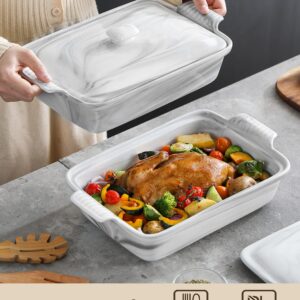 MALACASA Casserole Dish, Baking Dishes for Oven, 4.3qt Ceramic Lasagna Pan, Rectangular Baking Pan, Bakeware Set with Handles for Serving Cooking Banquet Family, 15.9x10x2.9 inches, Series BAKE-GREY