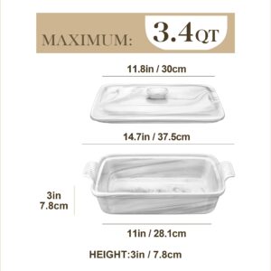 MALACASA Casserole Dish, Baking Dishes for Oven, 4.3qt Ceramic Lasagna Pan, Rectangular Baking Pan, Bakeware Set with Handles for Serving Cooking Banquet Family, 15.9x10x2.9 inches, Series BAKE-GREY