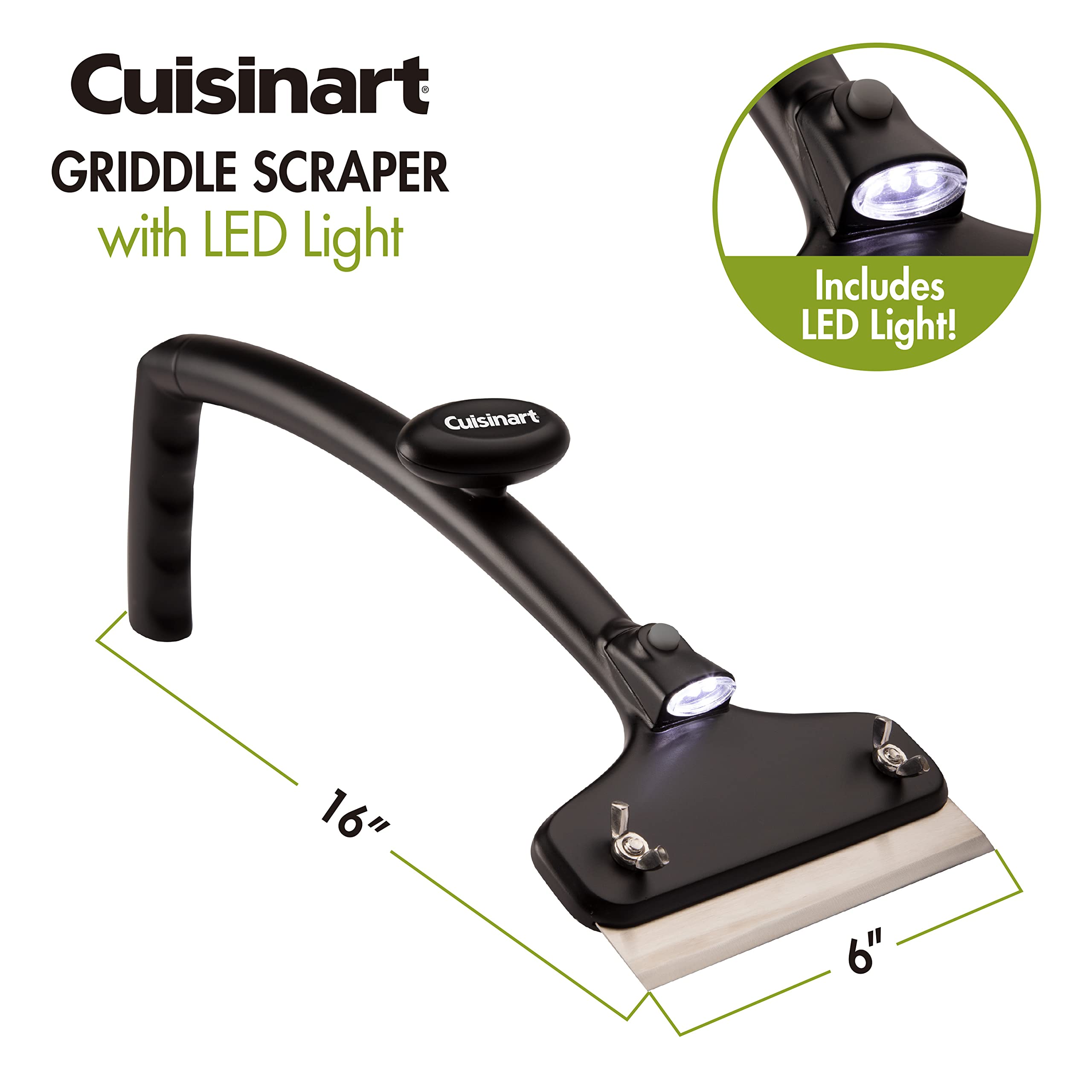 Cuisinart CCB-9101 Griddle Scraper with LED Light, 6" Stainless Steel Blade with Ergonomic Handle