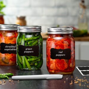 16oz Glass Mason Jars with lids Set of 6 - Airtight Band + Marker & Labels - Canning Jars with Lids, Ideal for candle jars, Spice Jars, Wedding Favors, Meal Prep, Jelly Jar, Jam, Honey,