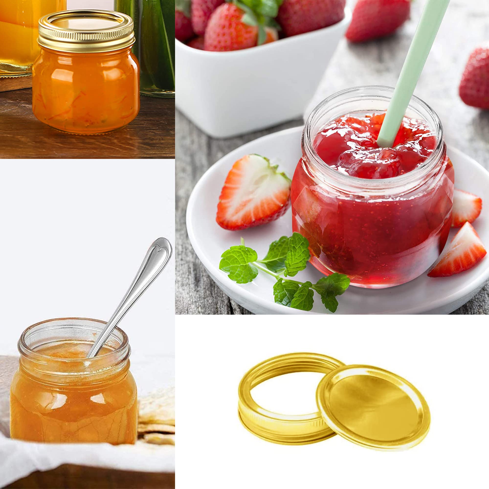 TinQee 8oz 24pcs Mason Jars, Glass Mason Canning Jars with Golden Lids and Bands for Food Storage, Jam, Honey, Jelly, and Wedding Favors (8oz / 24 Pack)